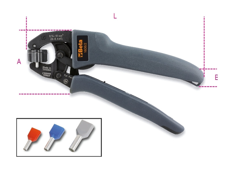 1606A6-CRIMPING PLIERS TUBULAR TERMIN. – Beta Tools Australia